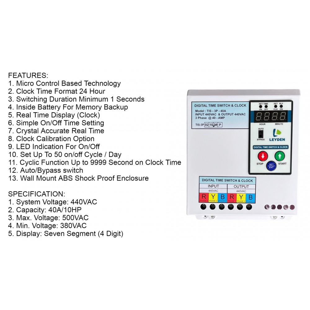 LEYDEN® TM-CLKTP, 40A, 440VAC, 50Hz Three Phase Industrial Real Clock ...