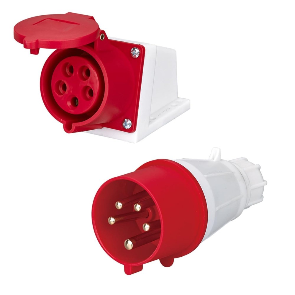 LEYDEN® 5 Pin, 32A, 220-440VAC, Industrial Panel Socket With Plug IP44 ...
