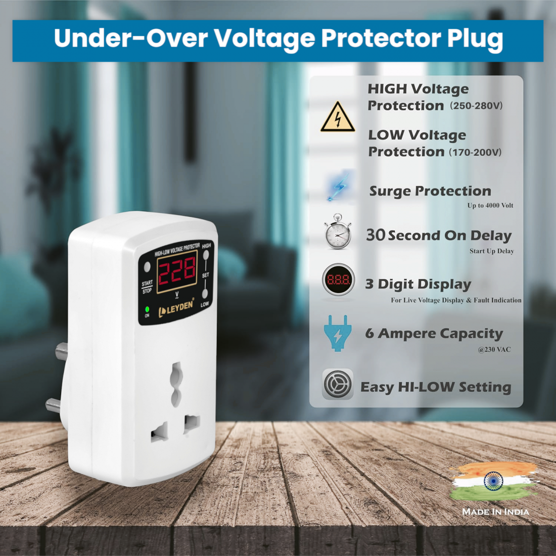 LEYDEN® LVP 6A, 220VAC, Digital Under-Over Voltage Protector Device ...