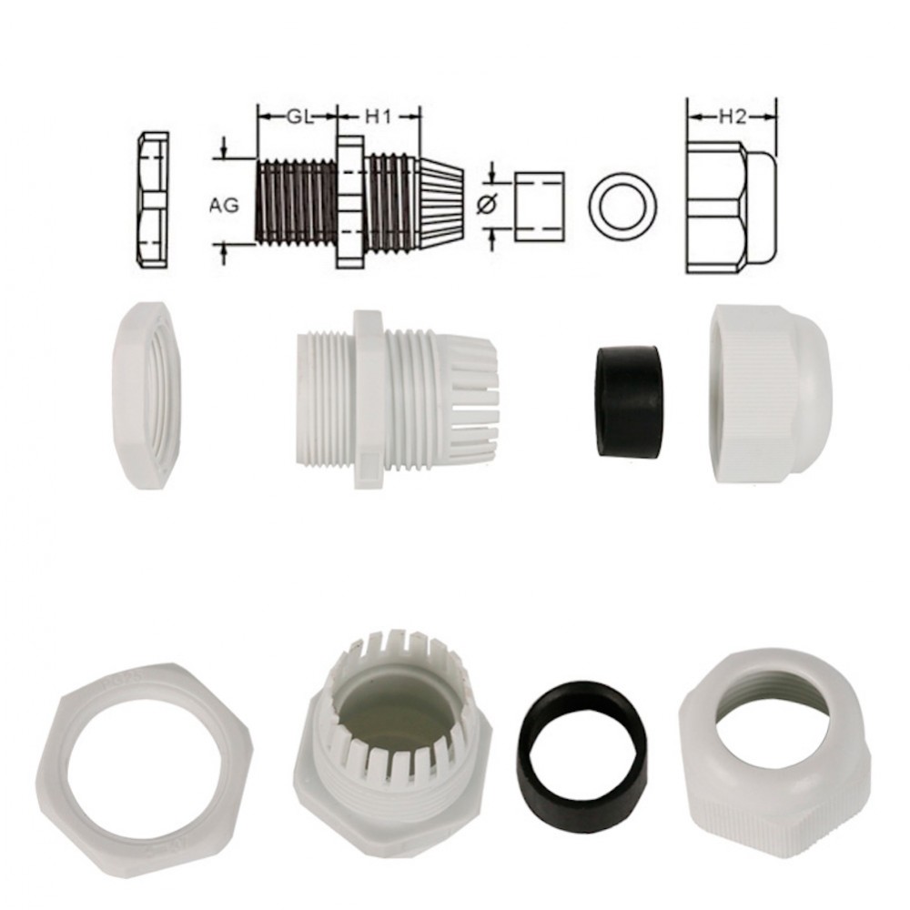 LEYDEN® PG7 Plastic Adjustable IP68 Waterproof Polyamide Cable Glands ...