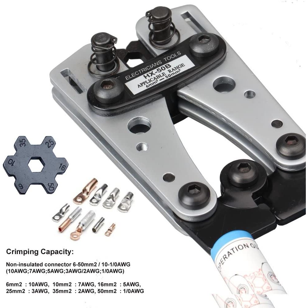 LEYDEN® HX-50B Professional 6-50mm2 Rotating Dies Hex Crimping Tool for ...