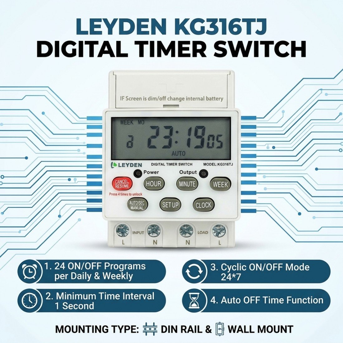 LEYDEN® KG316TJ, 30A, 220/230VAC, 50Hz Digital Timer Switch for ...